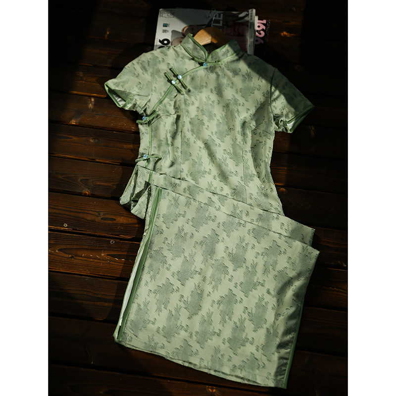 Cheongsam long young retro Shanghai green elegant dress high-end ...