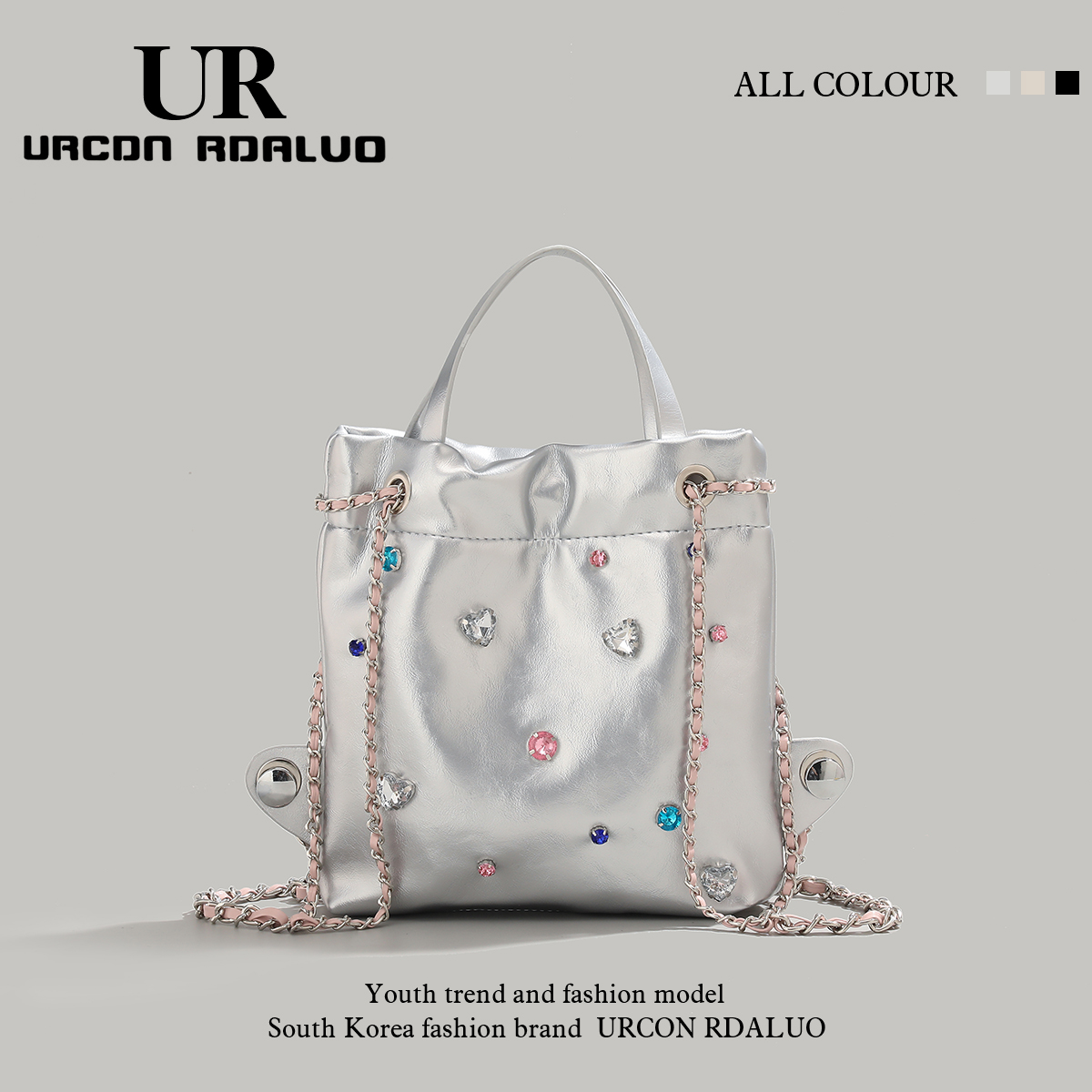 UR Premium Silver Tote Bag Women's 2023 New Large Capacity Diamond-encrusted Handbag All-match ...