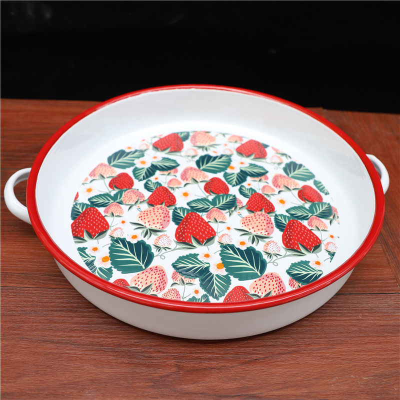 extra thick enamel double ear plate enamel shallow pot 30cm large soup ...